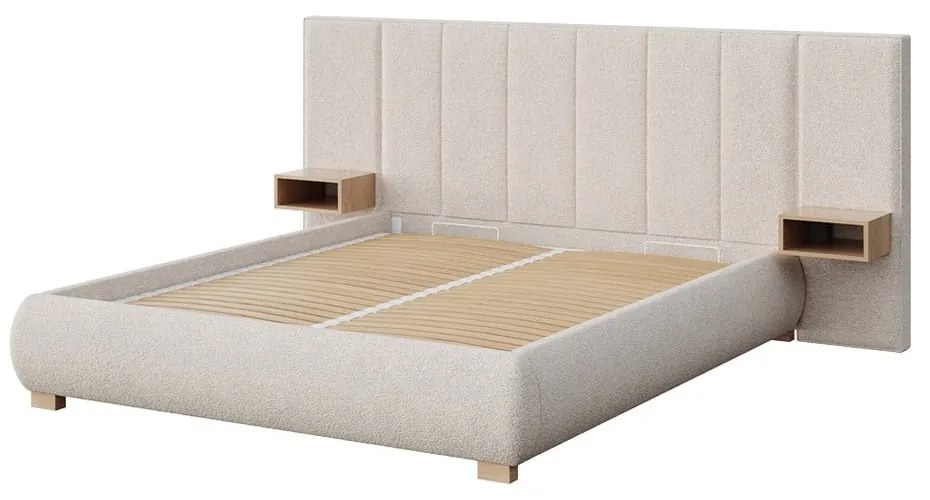 Krémová čalouněná dvoulůžková postel s roštem 180x200 cm Fioro – MESONICA