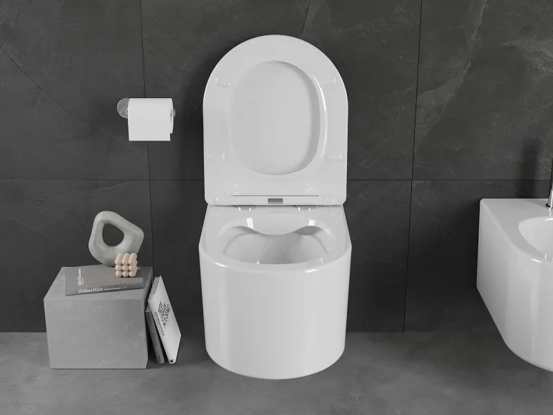 Mexen Sofia, závěsná WC mísa 490x360x355 mm, Rimless Tornádo + toaletní WC sedátko z duroplastu, bílá lesklá, 30540400