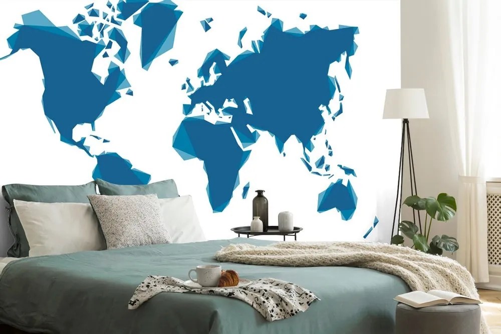 Samolepící tapeta modrá abstraktní mapa světa - 225x150 cm