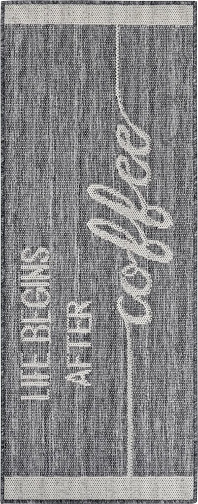 Hanse Home, Běhoun Cucina Life Begins After Coffee 105627 Grey Cream, 92x150, šedá, kuchyně