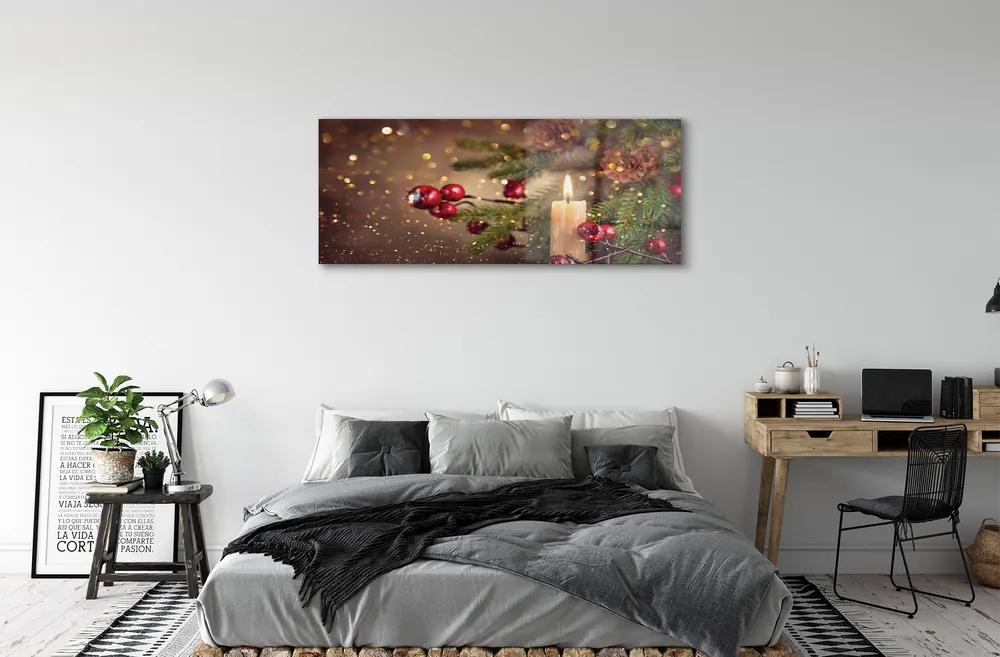 akrylový obraz Větvičky ozdoby svíčka kužely 120x60 cm