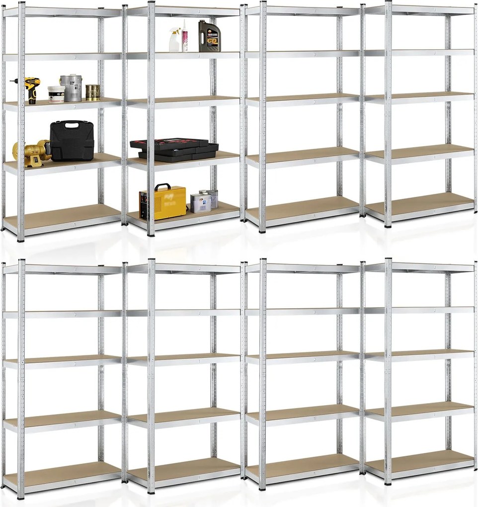 Juskys Sada kovových regálů Basic 180 × 90 × 40 cm Barva: stříbrná, Velikost sady: 8 ks