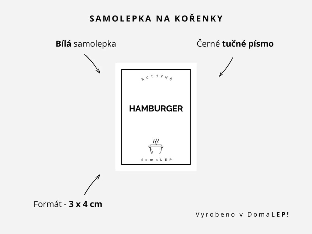 HAMBURGER - Samolepka na kořenky 3 x 4 cm - DomaLEP varianta: BÍLÁ - tučné písmo