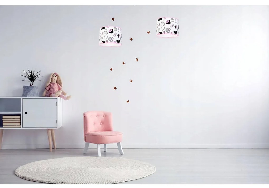 Dětské závěsné svítidlo Minnie, 2x textilní stínítko se vzorem