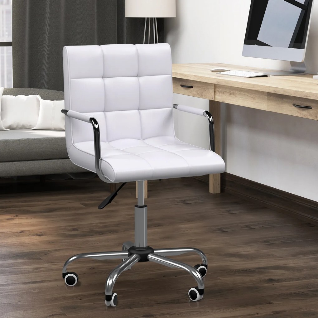 Kancelářská židle HOMCOM výškově nastavitelná 84-99H cm ergonomická otočná židle manažerská židle pro kancelář a domácí kancelář PU bílá