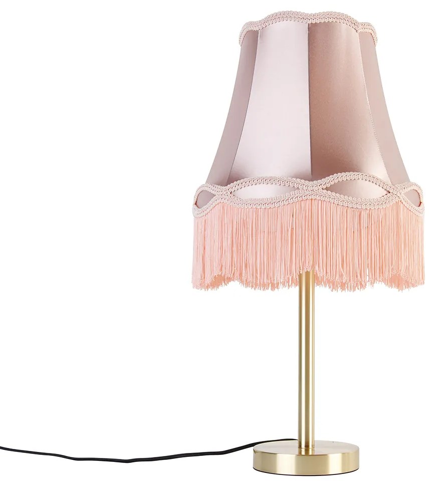 Klasická stolní lampa mosazná s granátovým stínítkem růžové 30 cm - Simplo Biano.cz