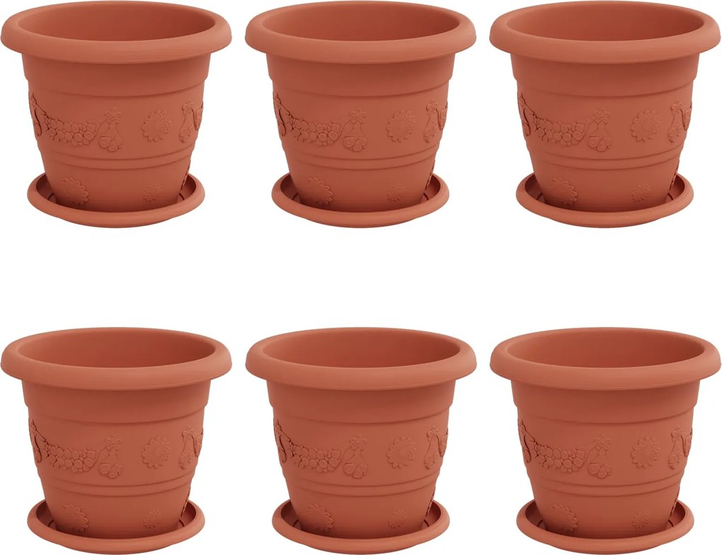 Květináče 6 ks Cihlově červená Ø 22 x 18 cm Plast 3403270