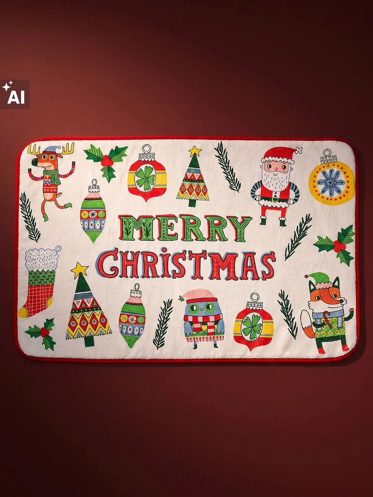Sinsay - Vánoční koupelnová předložka s nápisem Merry Christmas a vánočními motivy - krémová