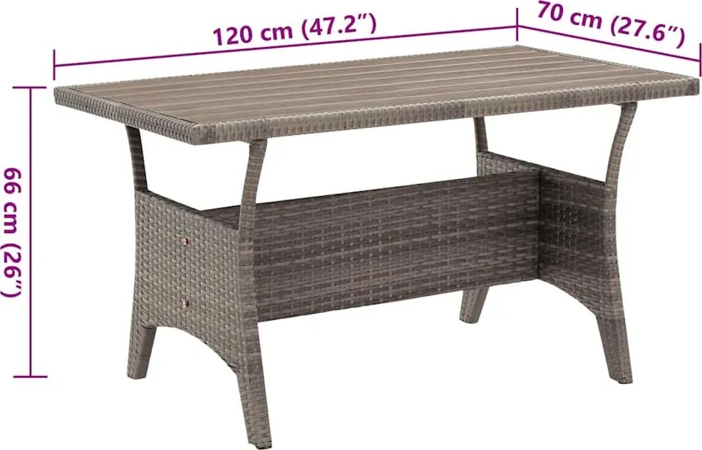 vidaXL Zahradní stůl 120 x 70 x 66 cm polyratan [316584] Barva: Šedá
