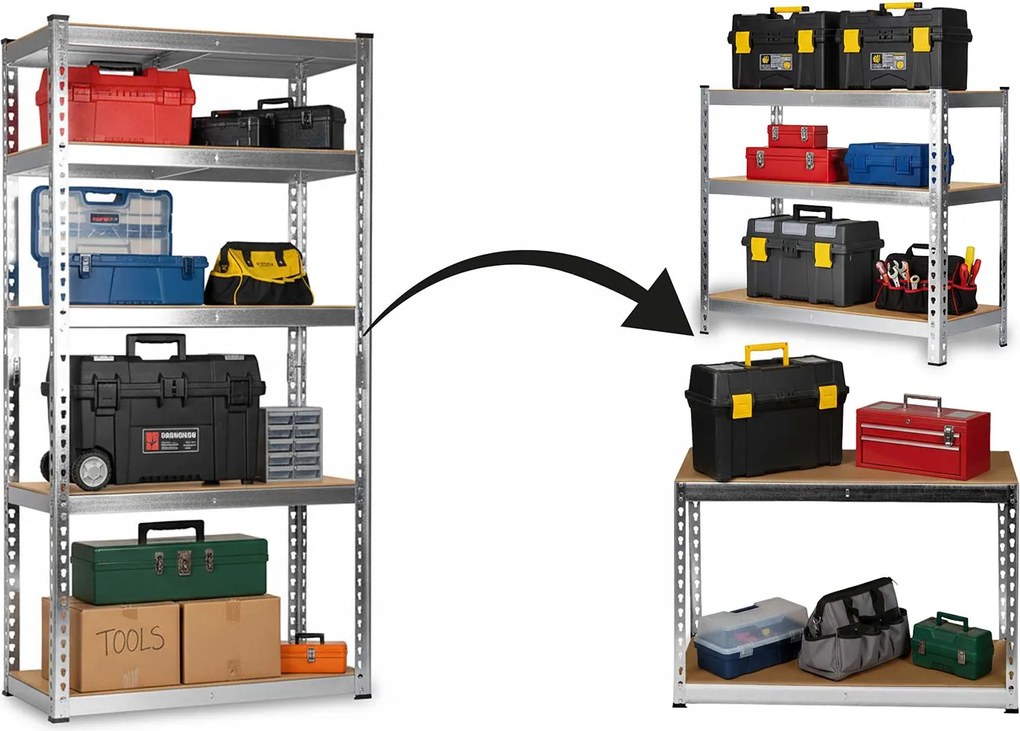 Kovová úložná police 183 x 90 x 40 cm Humberg HR-853 stříbrná