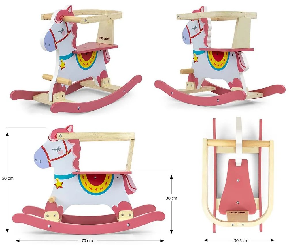 Dřevěný houpací koník s opěradlem Milly Mally Lucky 12 růžový