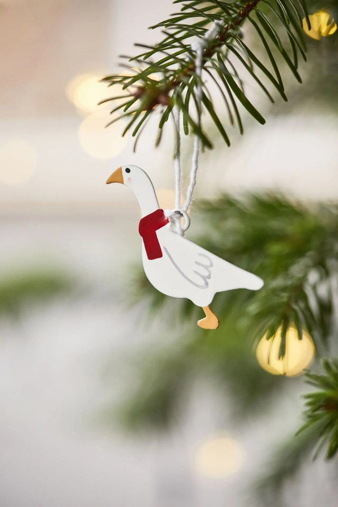 IB LAURSEN Závěsná vánoční ozdoba Goose 5,5 cm Varianta B, červená barva, bílá barva, kov