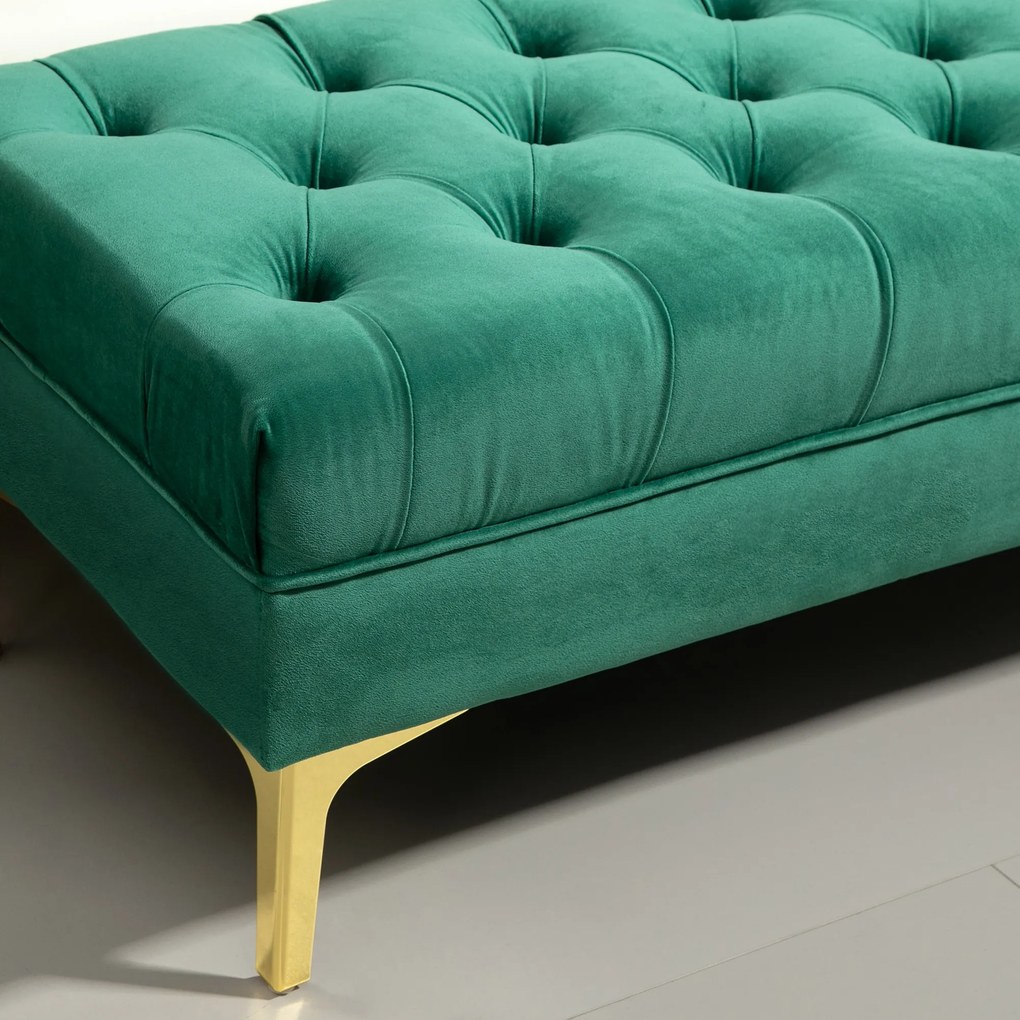 HOMCOM Klasická Chic Léčba Podnožka S Hlavou s Koupelí se Zlatý Skleněné Nohy - Zelený Velvet - 118D x 45Š x 42V cm