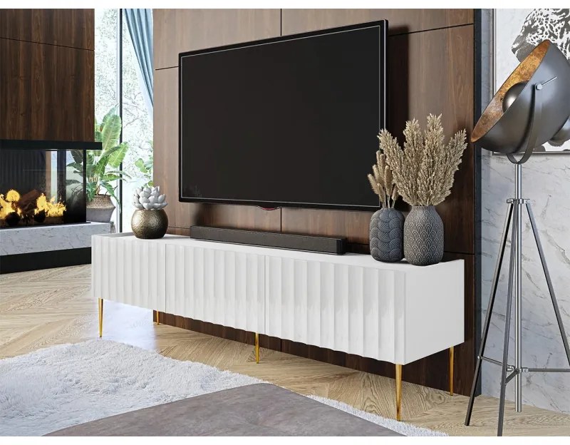 TV stolek 180 Brimono, Barva dřeva: bílá/bílý lesk