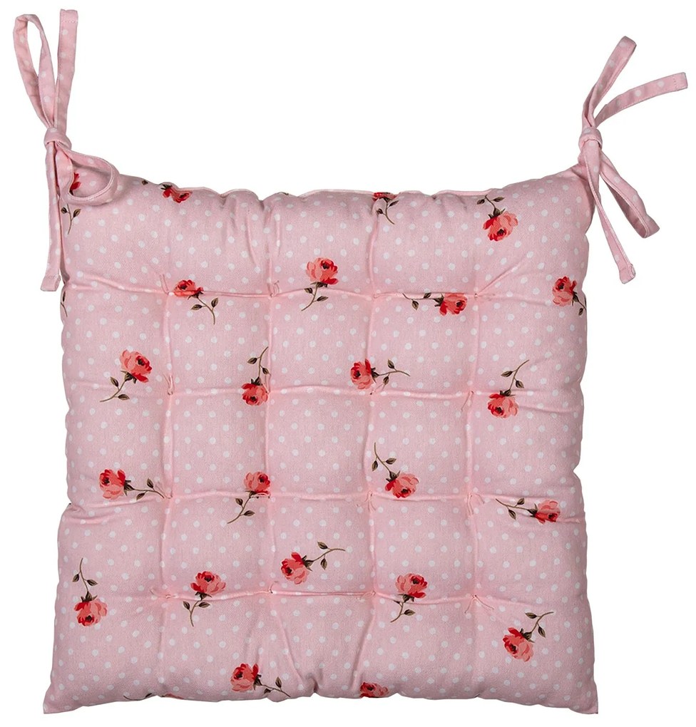 Růžový bavlněný podsedák s výplní s růžemi Dotty Rose  - 40*40*4 cm