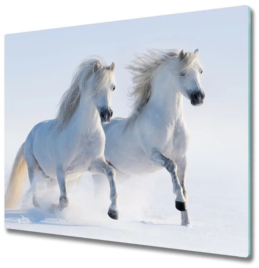Skleněná krájecí deska Dva koně ve sněhu 60x52 cm
