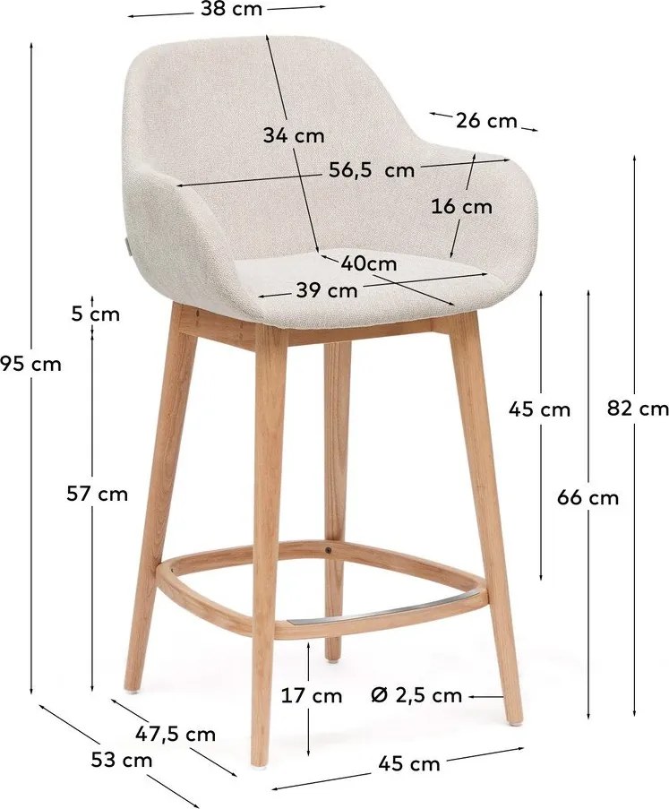 Béžová čalouněná barová židle s područkami (výška sedáku 66 cm) Konna – Kave Home