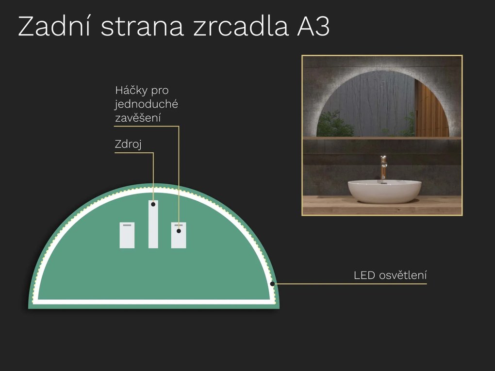 Atypické zrcadlo do koupelny s LED osvětlením A350x10