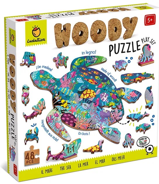 Dřevěné puzzle ludattica woody moře, dřevěné puzzle, 48 dílků
