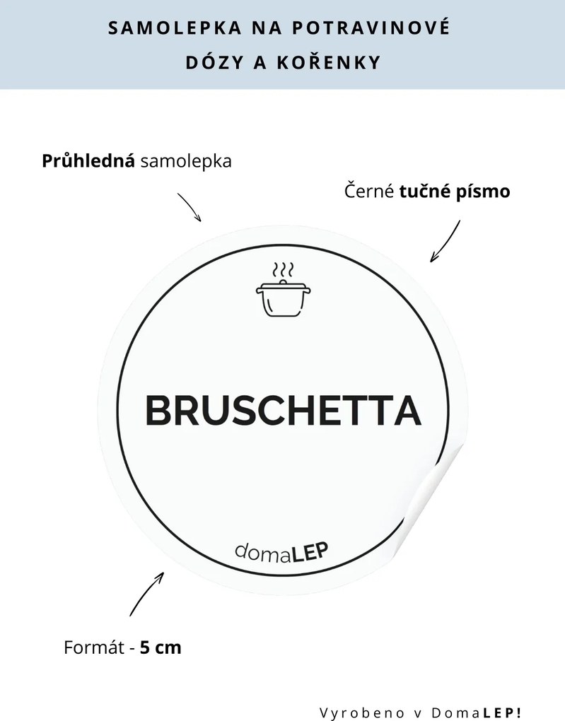 Samolepka na kořenky BRUSCHETTA průhledná 5 cm tučné písmo