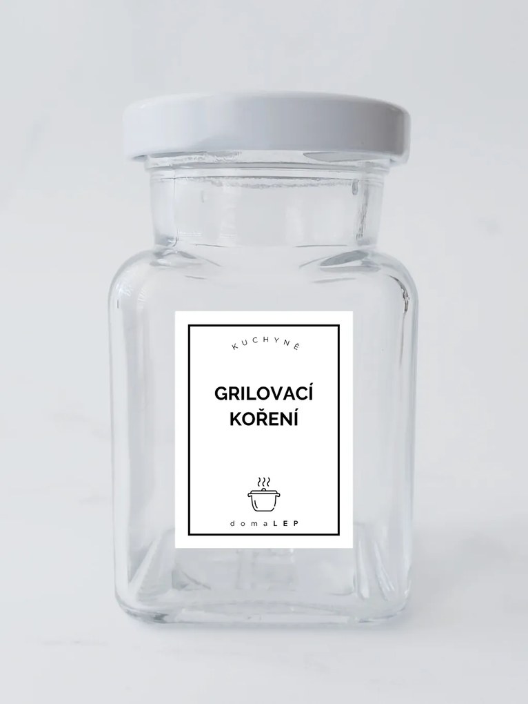 Samolepka na kořenky GRILOVACÍ KOŘENÍ bílá 3 × 4 cm tučné písmo