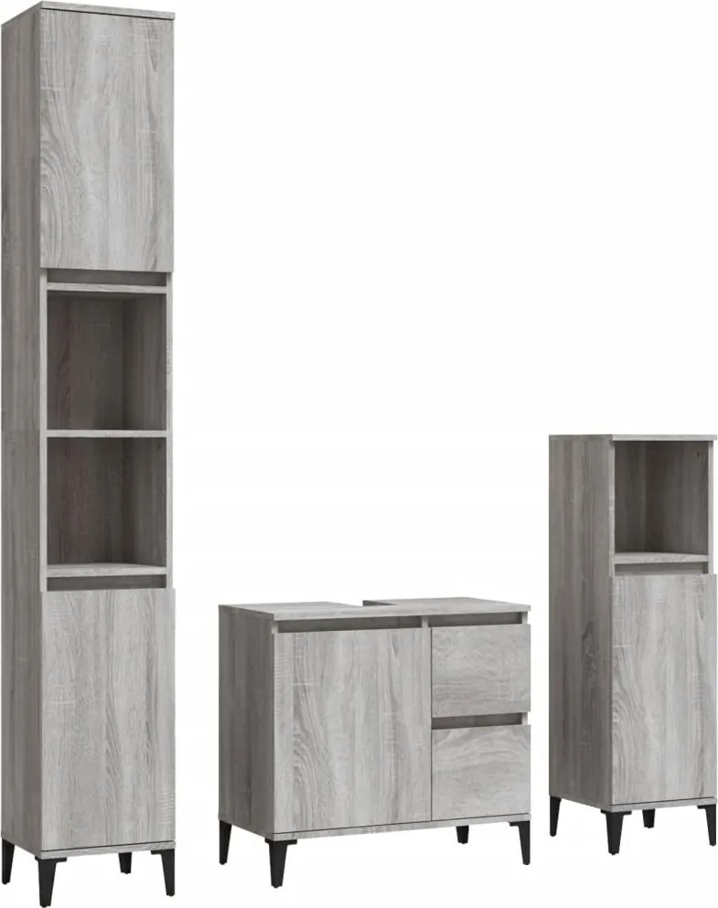 3dílný set koupelnových skříněk šedý sonoma kompozitní dřevo 3185549