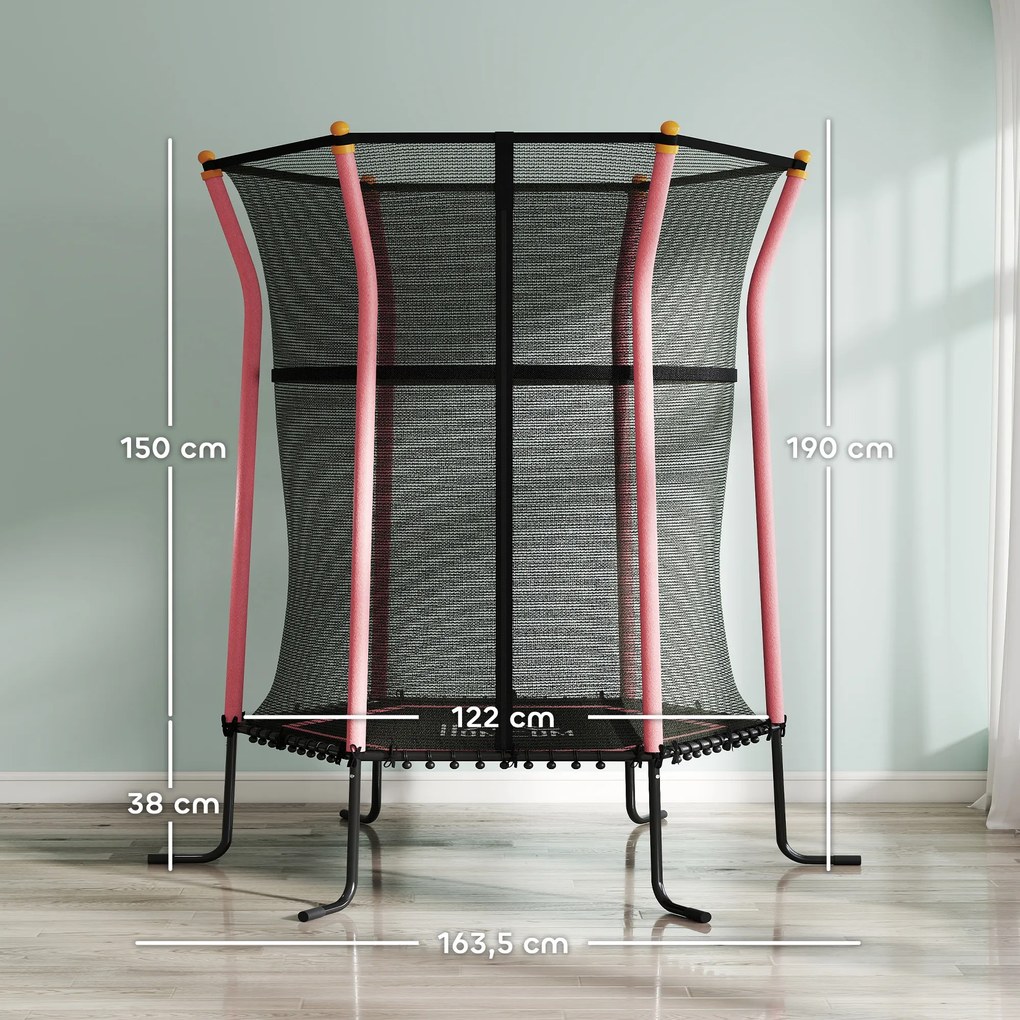 HOMCOM dětská trampolína Ø163,5 cm, trampolína s ochrannou sítí, kryt hran, zahradní trampolína pro děti 3-10 let, max. zatížení 50 kg, růžová barva