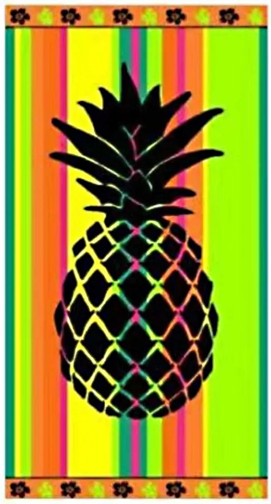 Velká oboustranná plážová osuška Ananas – 100% bavlna s vysokou gramáží 420 g/m² – nadstandardní rozměr 90×165 cm