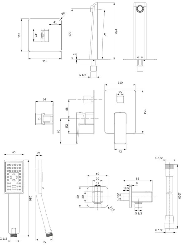 Omnires PARMA SYSPMW01BL Podomítkový vanový set, matná černá - Omnires