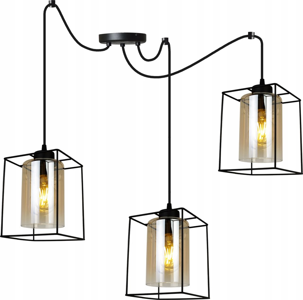 Závěsné Stropní Svítidlo Lustr Pavouk Trojitá Elegantní Skleněná Lampa