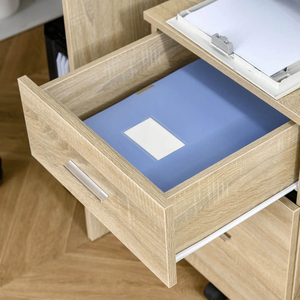 Vinsetto Mobilní kancelářský podstavec skříňka na ukládání s 2 zásuvkami a 5 kolečky, Dřevotříska, 39,5 x 39 x 58,5 cm, Dub | Aosom