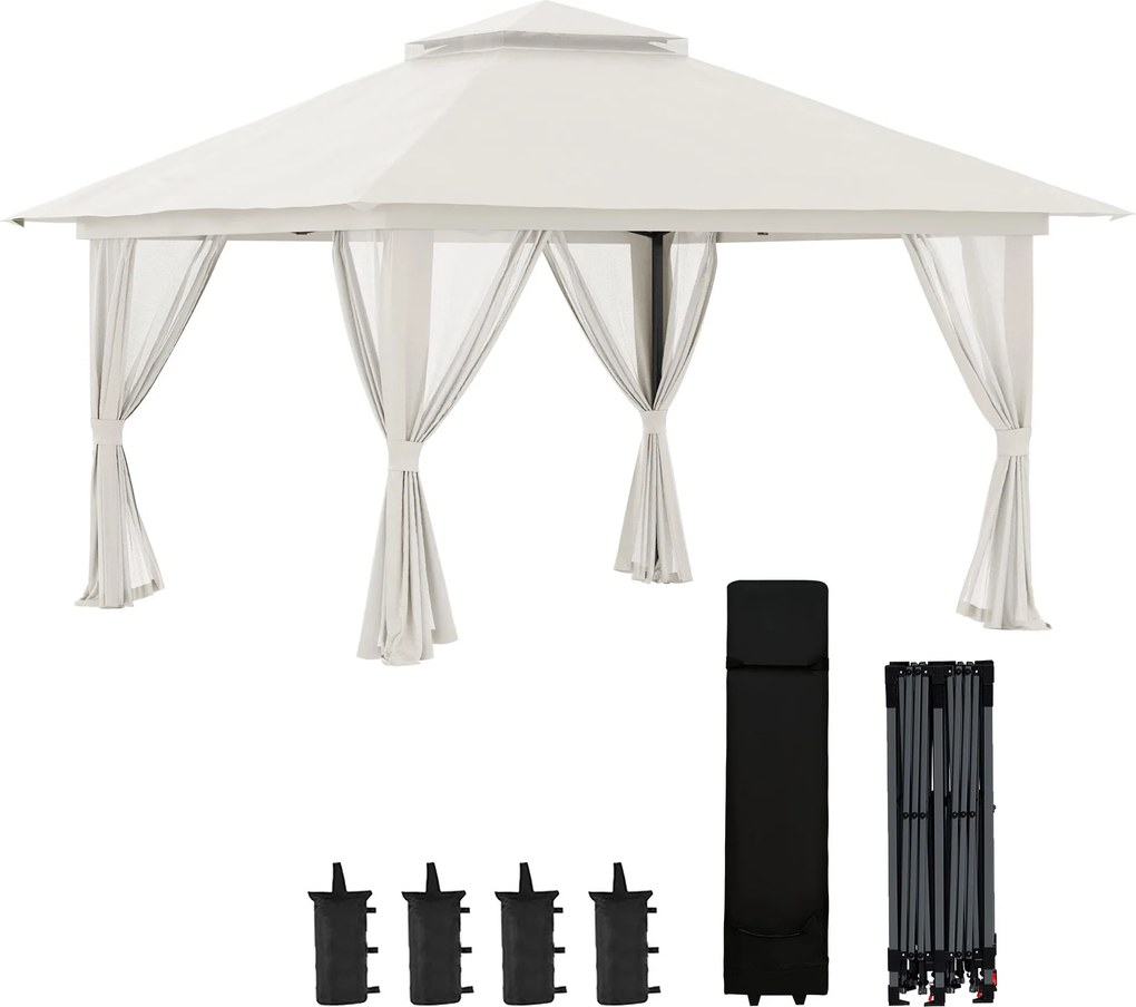 Pavilon Outsunny 4x4m Stabilní Zimní Pop-up Zahradní Altán s Dvojitou Stříškou, UV Ochrana 50+, Party Stan se 4 Bočními Stěnami a Pytli na Písek pro K