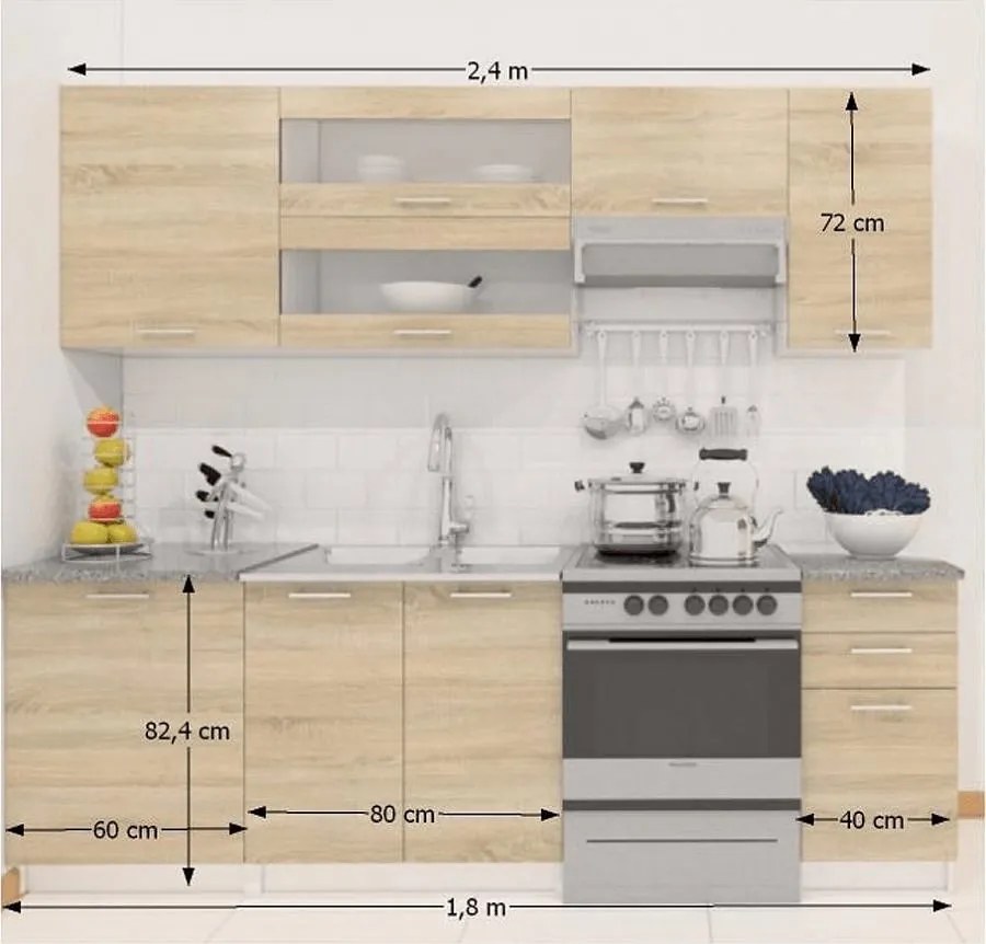 Tempo Kondela Kuchyňská linka FABIANA 240 cm, dub sonoma/bílá