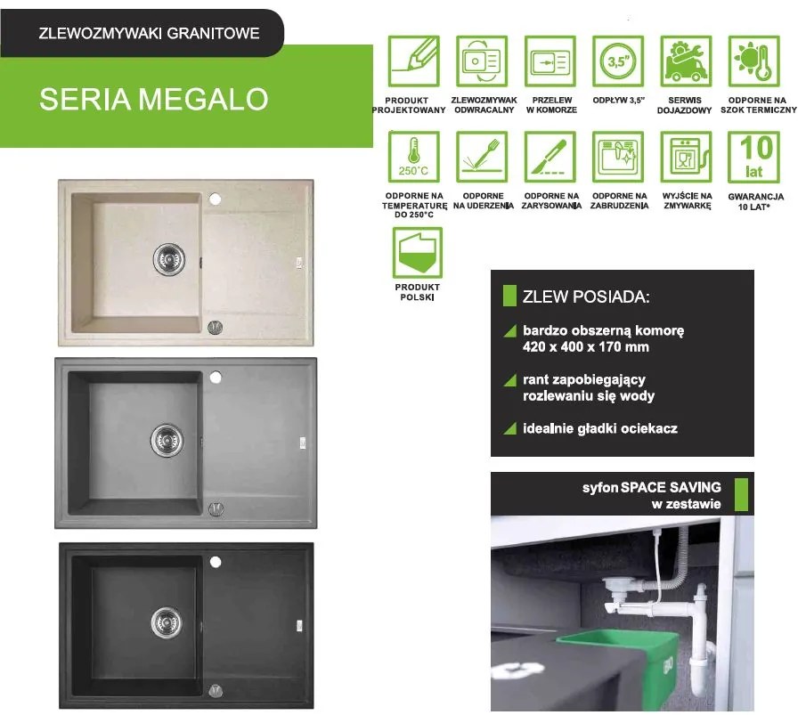 LAVEO Megalo - kuchynský drez 790x490x230 mm, Čierna, SBE_711T