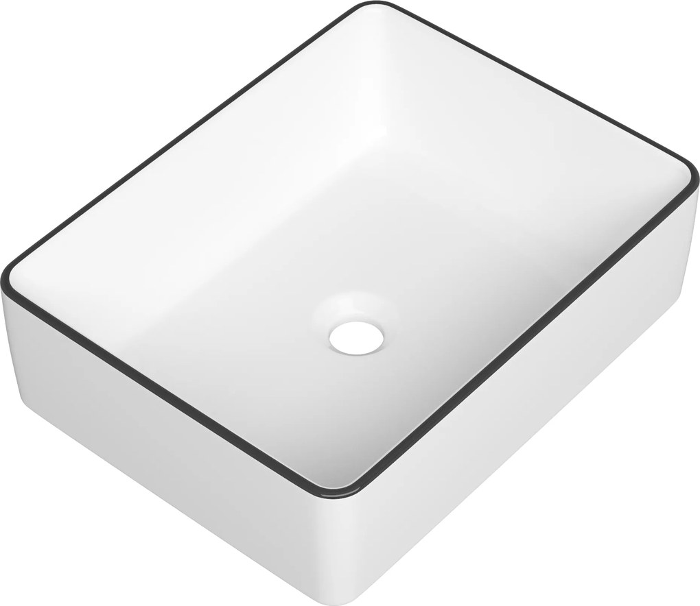 Gamma Cava, umyvadlo na desku 480x370x140 mm, bílá s černým okrajem, GMA-UC-CAVA