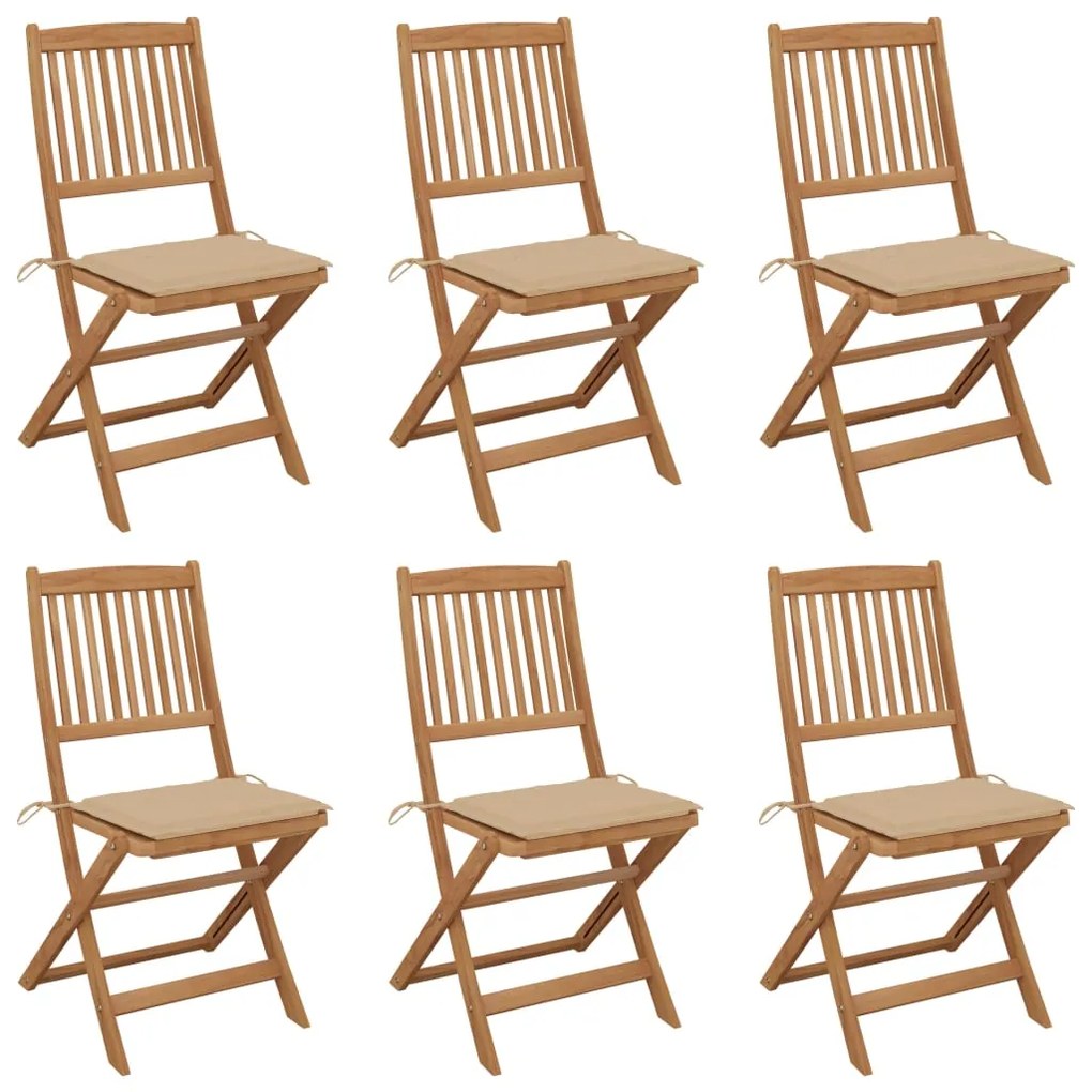 3065491 vidaXL Skládací zahradní židle s poduškami 6 ks masivní akáciové dřevo
