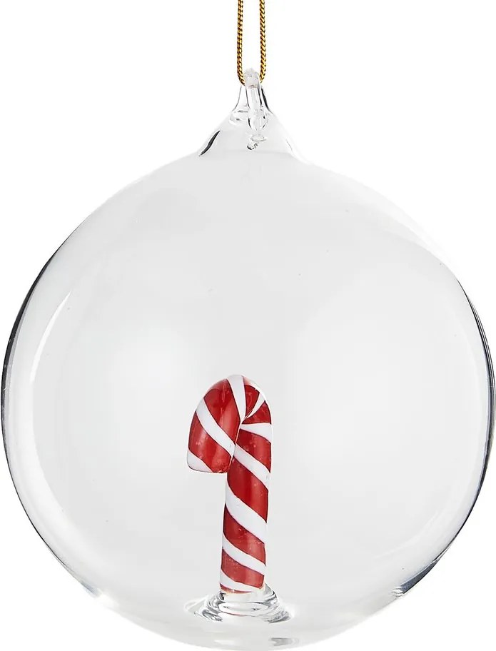 HANG ON Skleněná koule "Candy Cane" 9 cm - čirá