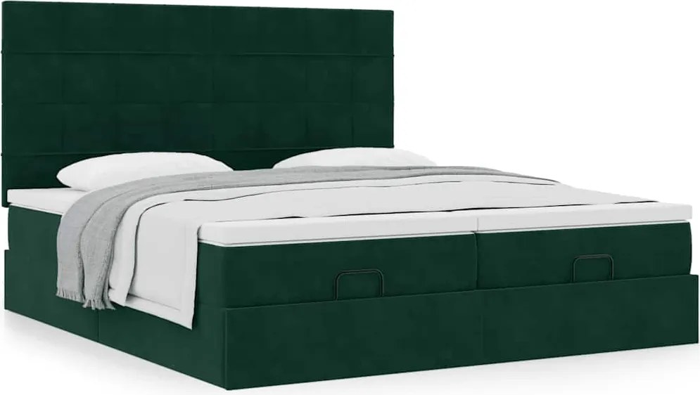 Osmanský rám postele s matrací tmavě zelená 200x200cm samet 3313781