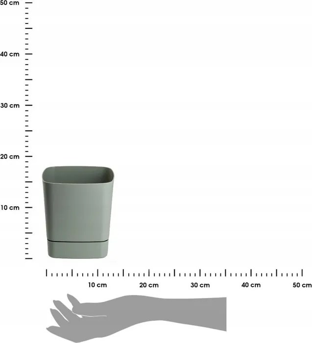 Plastový květináč s podmiskou Cubi 16x16 cm šedo-zelený