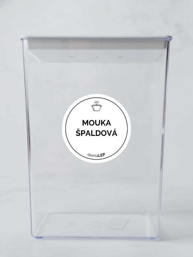 MOUKA ŠPALDOVÁ - omyvatelná samolepka na dózu, výběr rozměrů Ø 5 cm / 5 x 5 cm / 6 x 8 cm | DomaLEP