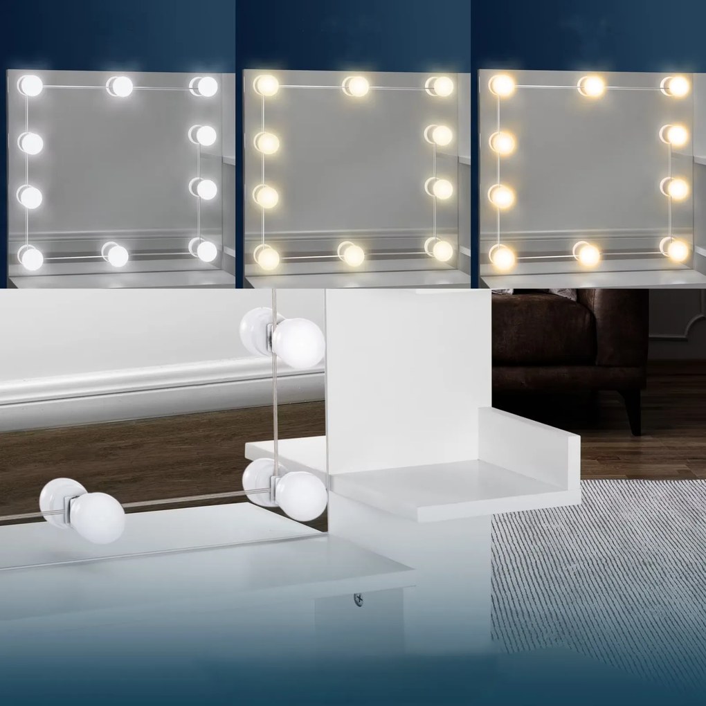 Deuba Toaletní stolek Jocelyn s LED osvětlením 140x90x40 cm - bílý