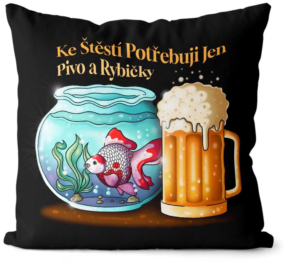 Polštář Štěstí = Pivo + rybičky (Velikost: 55 x 55 cm)