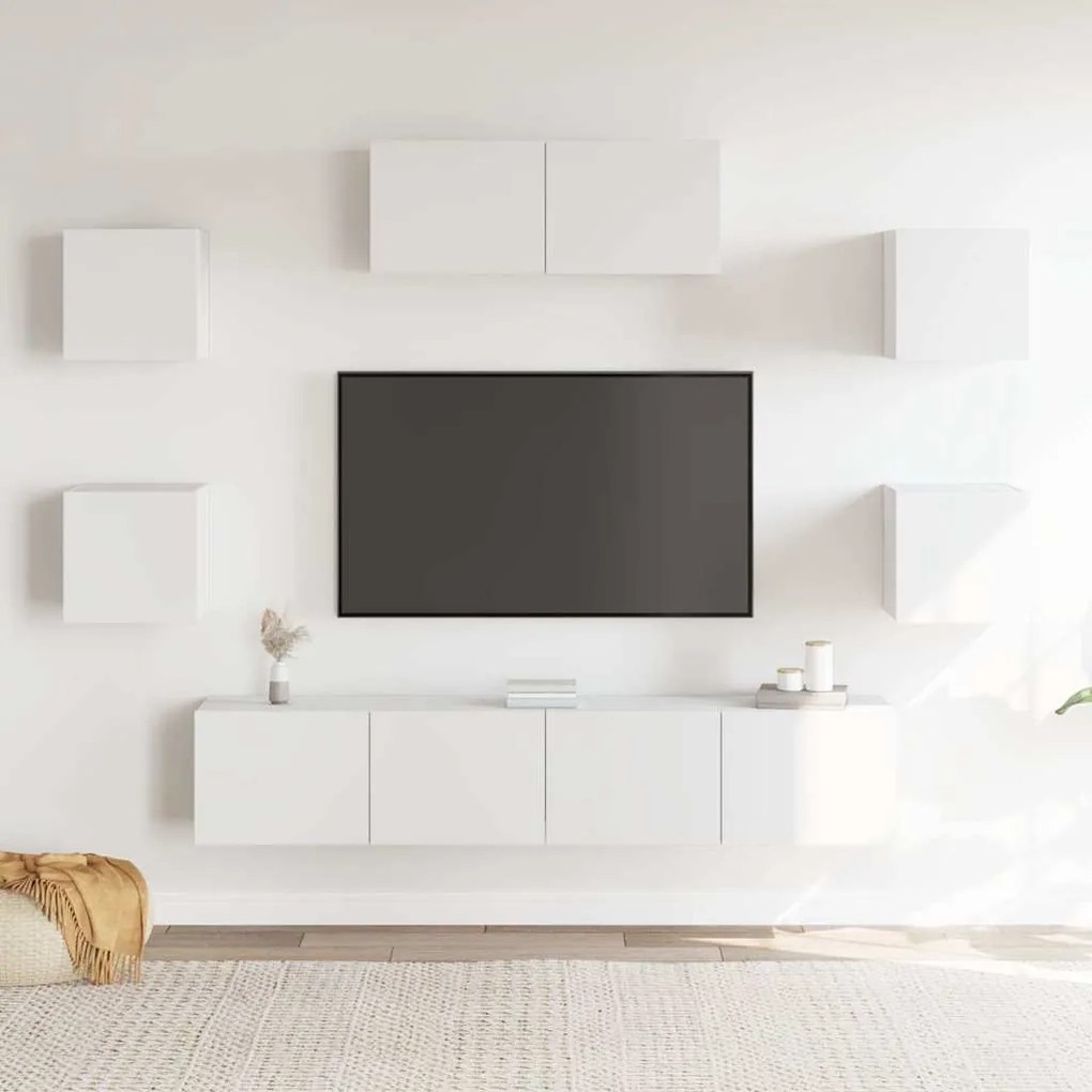 7dílný set TV skříněk bílý kompozitní dřevo 3114510