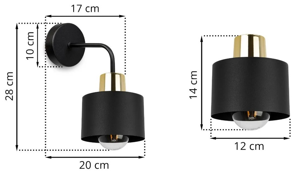 Nástěnné svítidlo Panta, 1x černé kovové stínítko, g