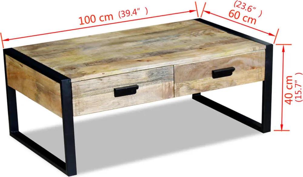 vidaXL Konferenční stolek se 2 zásuvkami, masivní mangovníkové dřevo 100x60x40 cm [243297]