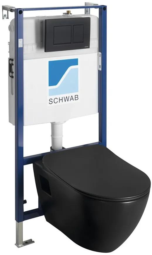 , závěsné WC PAULA s podomítkovou nádržkou a tlačítkem Schwab, černá mat, TP325-51SM-SET5
