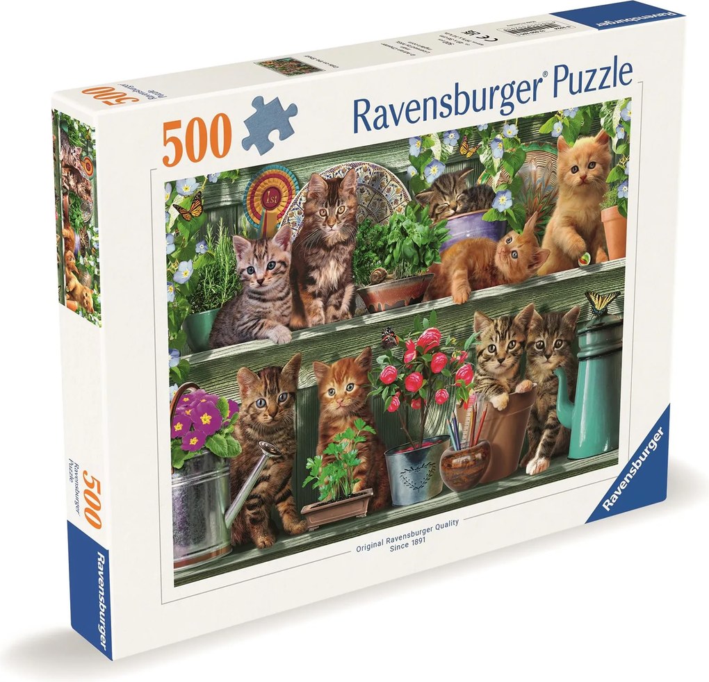 Puzzle ravensburger 120002055 kočky na poličkách mezi květinami