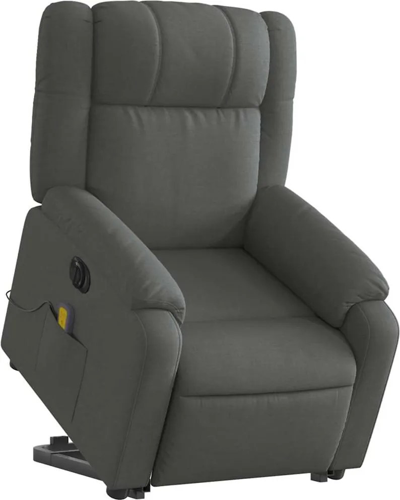 Elektrické zvedací masážní polohovací křeslo tmavě šedé textil 3205239
