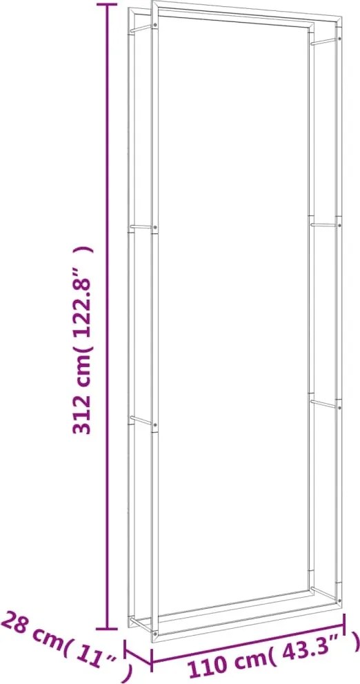 vidaXL Stojan na palivové dřevo matný 110x28x312 cm ocel [350312] Barva: Černá
