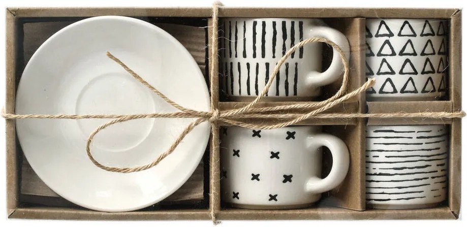 Sada šálků s podšálky na espresso z geometrickými vzory, 70 ml